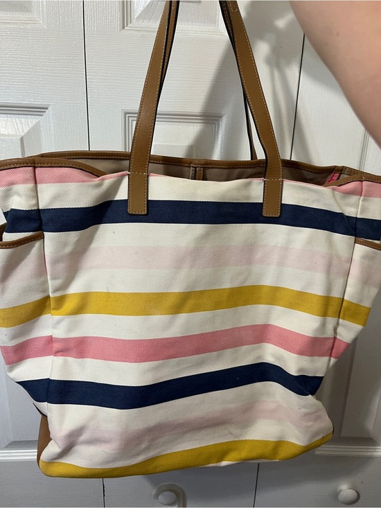 Coach | Bags | Coach F28523 Hadley Multicolor Canvas Stripe Tan Leather ...